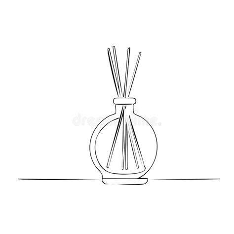 Single Line Drawing Of A Diffuser Bottle With Reeds Releasing Aroma
