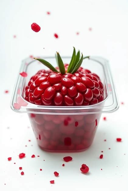 A Plastic Container With A Red Berry In It And A Green Stem Premium