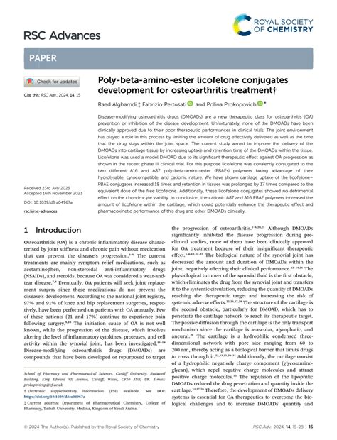 Pdf Poly Beta Amino Ester Licofelone Conjugates Development For Osteoarthritis Treatment