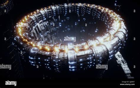 Space Futuristic Base With Ships Traffic Futuristic Concept 3d