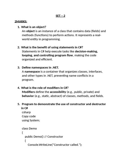 Dot Net Set2 Model Pdf Programming Constructor Object Oriented