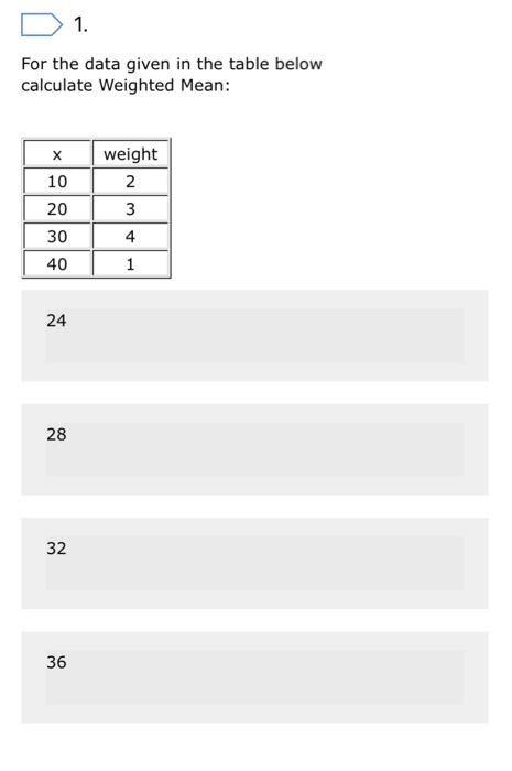 solved 1 for the data given in the table below calculate