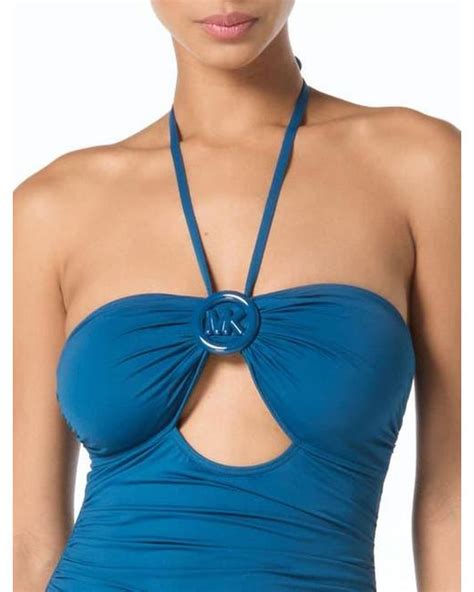 Michael Michael Kors Bubble Logo Bandeau One Piece Swimsuit In Blue Lyst