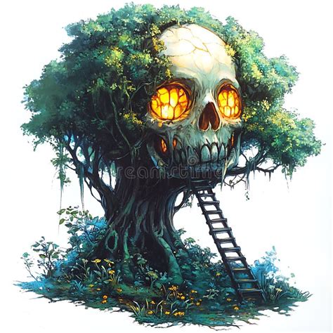 Glowing Skull Treehouse Stock Illustration Illustration Of Halloween