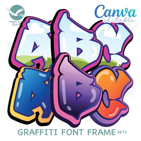 Graffiti Alphabet Frame Canva Editable Font Template Digital Download