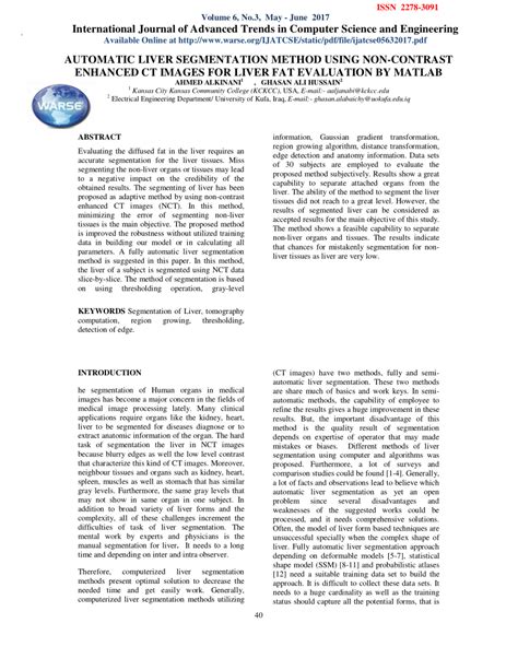 Pdf Automatic Liver Segmentation Method Using Non Contrast Enhanced