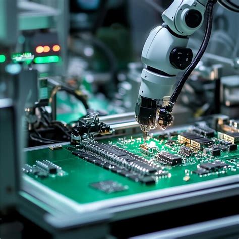 A Robotic Arm Assembling Intricate Electronic Components In A Clean Room Premium Ai Generated