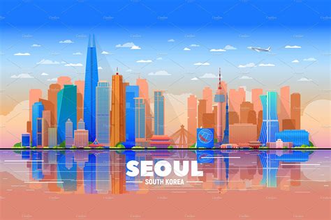 Abstract Illustrations Of Tokyo Seoul Sydney And Auckland Skylines