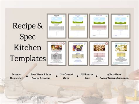 Recipe And Spec Templates For Restaurants Editable Canva Etsy