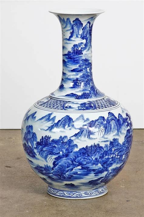 Chinese Blue And White Porcelain Jingdezhen Landscape Vase At 1stdibs