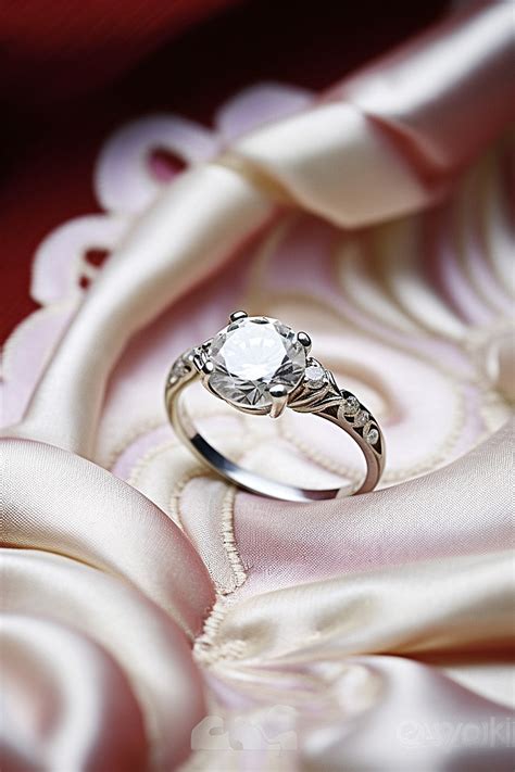 A Diamond Engagement Ring Rests On A White Dress Background Wallpaper