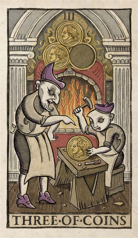 Three Of Coins Vintage Tarot Cards Vintage Tarot Dark Fantasy Artwork