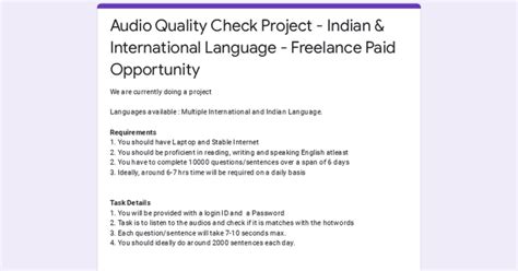 audio quality check project indian and international language
