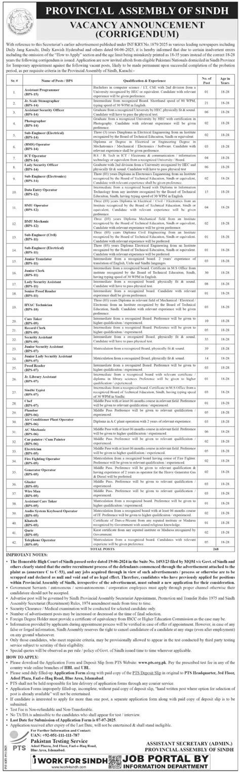 Provincial Assembly Jobs 2025