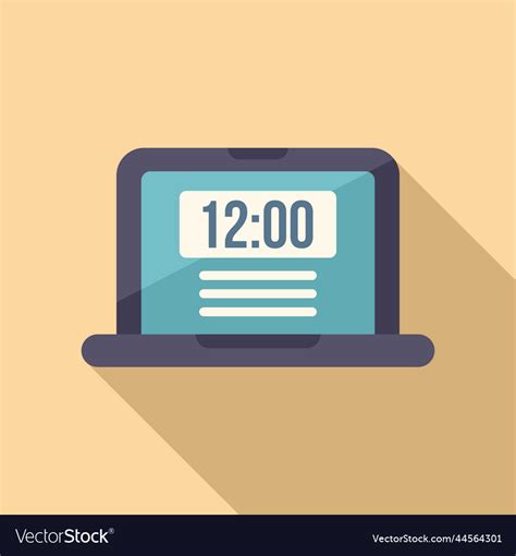 Laptop Time Icon Flat Clock Project Royalty Free Vector