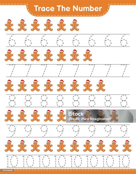 숫자를 추적합니다 진저 브레드 맨 교육 용 어린이 게임 인쇄 가능한 워크 시트 벡터 일러스트레이션으로 추적 번호 0명에 대한 스톡 벡터 아트 및 기타 이미지 Istock