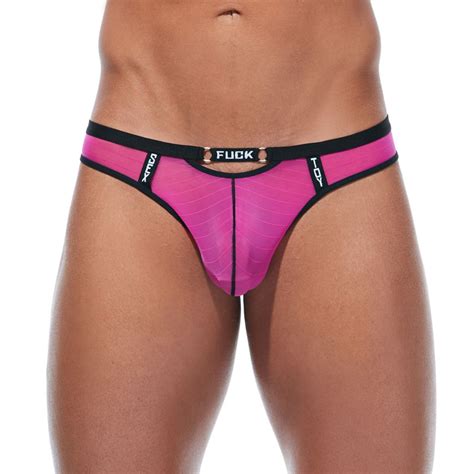 Gregg Homme Renegade Cut Out Mesh Stripe Thong Underwear Pink 172104