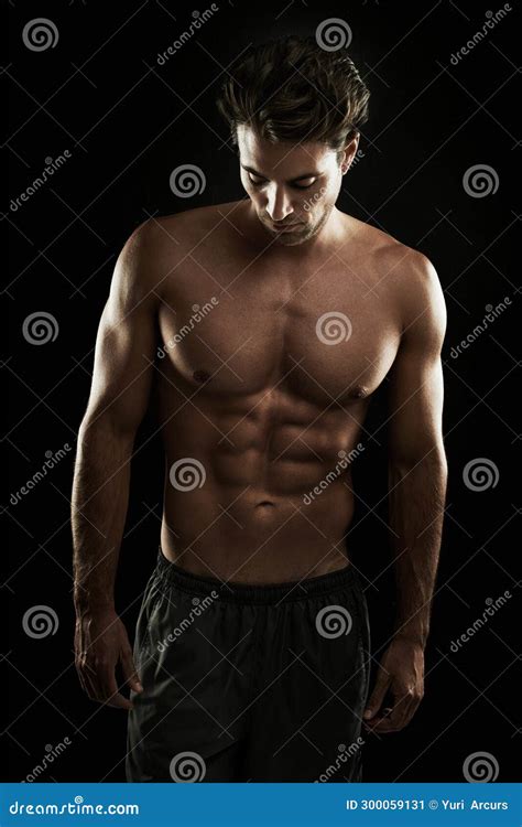 Topless Black Background Or Bodybuilder In Dumbbell Workout Strength Training Or Exercise In