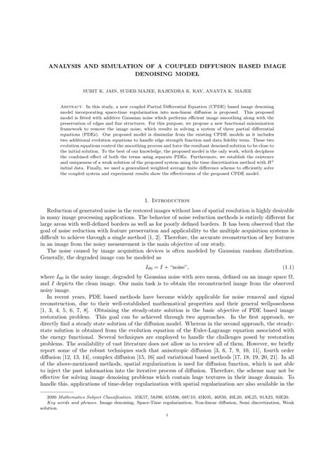 Pdf Analysis And Simulation Of A Coupled Diffusion Based Image Denoising Model