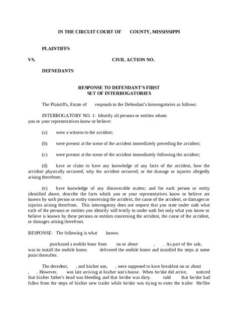 Response To Defendants First Set Of Interrogatories Doc Template