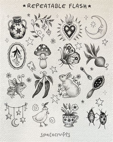 Small Repeatable Flash Whimsical Tattoos Tattoos Funky Tattoos