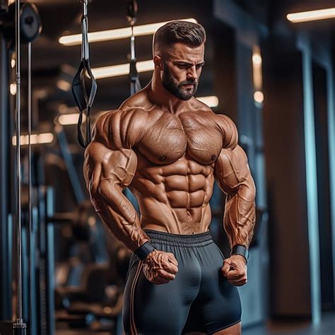Muscular Bodybuilder Handsome Men Doing Workout In Gym Premium Ai