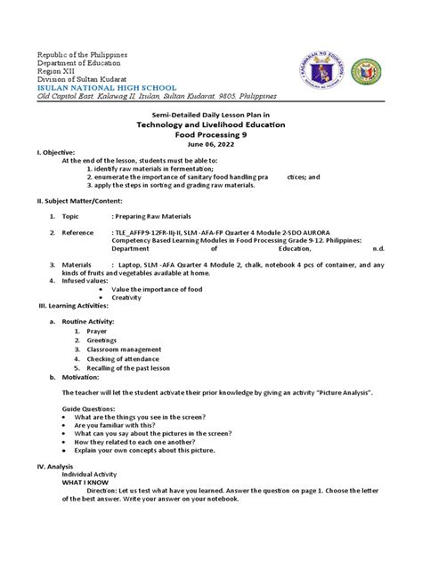 Preparing Raw Materials In Food Processing Pdf Vegetables Teachers