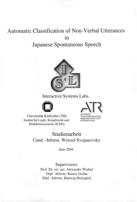Pdf Automatic Classification Ofnon Verbal Utterancesislanthropomatik