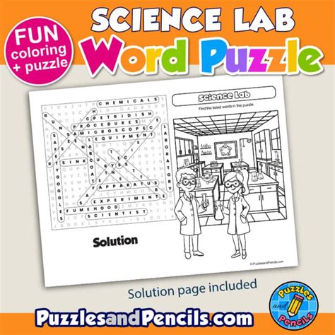 Science Lab Word Search Puzzle And Coloring Activity Science Wordsearch