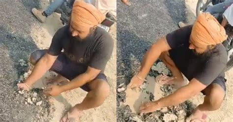 Up Model Development Man Peels Off Newly Constructed Road With Bare Hands Video Viral