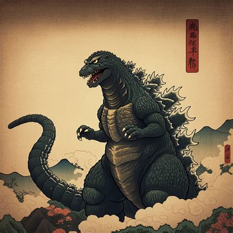 Godzilla Ancient Japanese Artwork Style By Prehistoricpark96 On