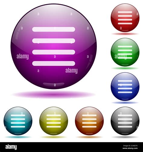text align justify icons in color glass sphere buttons with shadows