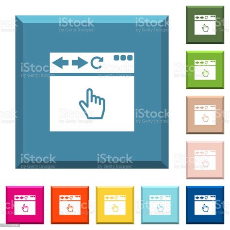 browser pointer cursor white icons on edged square buttons stock