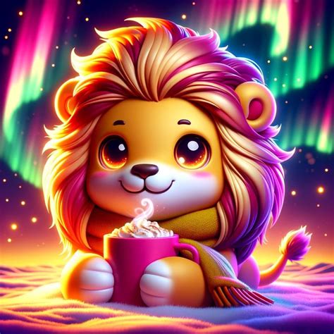 Cute Leo Zodiac Character With Hot Cocoa