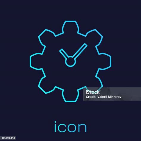 청록색 시간 관리 라인 아이콘 파란색 배경에 고립입니다 시계 및 기어 기호입니다 생산성 기호입니다 벡터 일러스트 0명에 대한 스톡 벡터 아트 및 기타 이미지 Istock