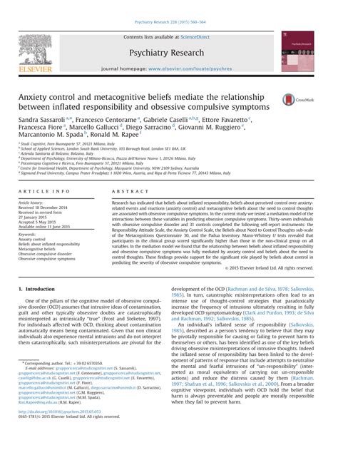 Pdf Irrational And Metacognitive Beliefs As Mediators Between Dysfunctional Beliefs Schemas