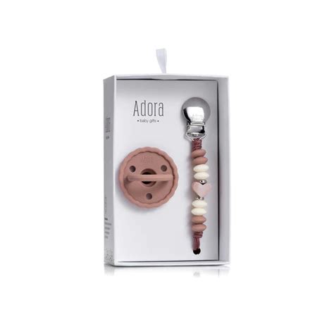 Adora Blush Mauve Wood Heart Pacifier Clip And Pacifier Moonlight