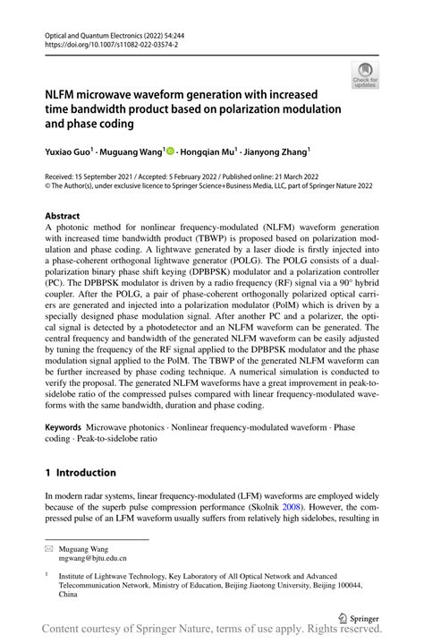 Nlfm Microwave Waveform Generation With Increased Time Bandwidth Product Based On Polarization