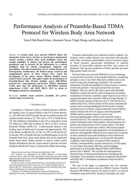 Pdf Performance Analysis Of Preamble Based Tdma Protocol For Wireless Body Area Network