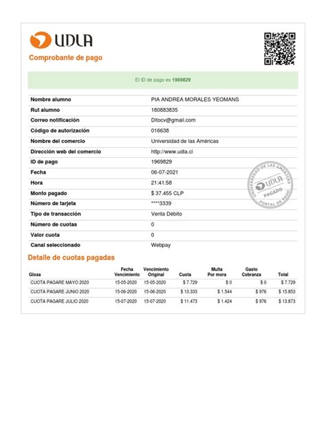 Comprobante De Pago Universidad Udla Pdf