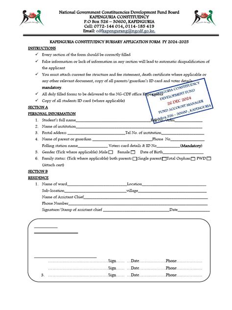 Ng Cdf Kapenguria Constituency Bursary Application Form Pdf