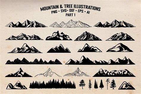 Mountains And Trees Illustrations Vector Graphic By Seaquintdesign