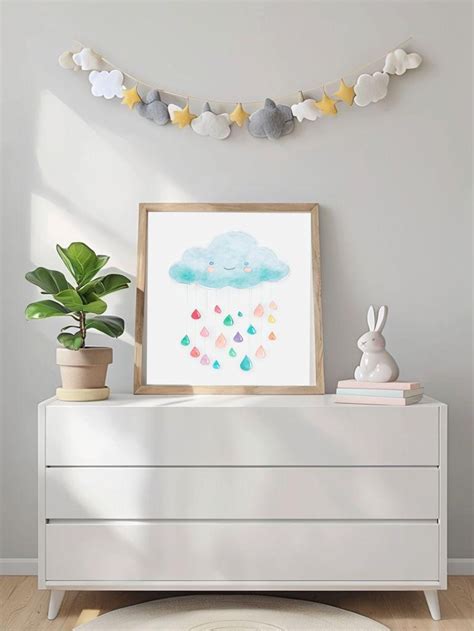 Colourful Rain Cloud Nursery Wall Art Etsy