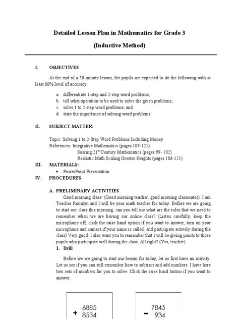 Math Lesson Plan For Grade 3 Level Learners Pdf Mathematics Learning