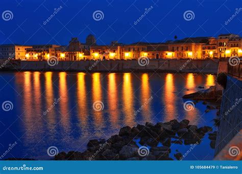 Ortigia Island Old Syracuse Night View Sicily Italy Stock Image