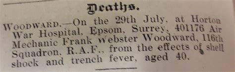 Woodward Frank Webster Warwick War Memorial