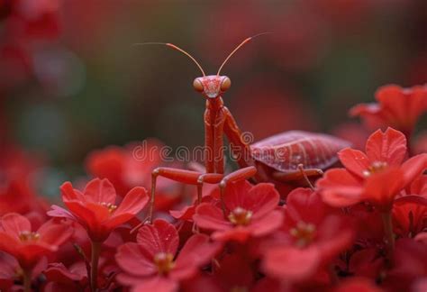 Scarlet Hunter An Orchid Mantis Mimicking Red Flowers In A Crimson
