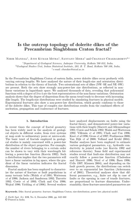 Pdf Is The Outcrop Topology Of Dolerite Dikes Of The Precambrian Singhbhum Craton Fractal