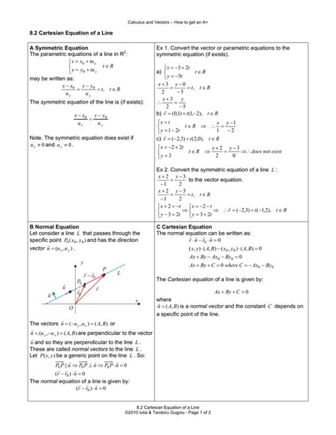 Cartesian Equation Of A Line Calculus And Vectors