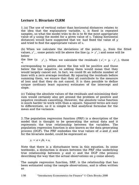 Bivariate Clrm In Econometrics Explained Pdf Errors And Residuals